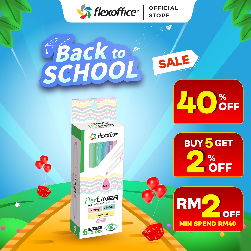 FlexOffice FlexLiner Pastel Highlighter (Set Of 5) FO-HL016 | Shopee ...