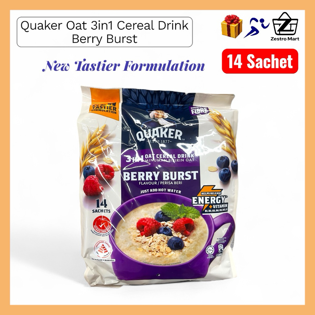 Quaker Oat 3in1 Instant Oat Drink Berry Burst 14 Sachet | Shopee ...