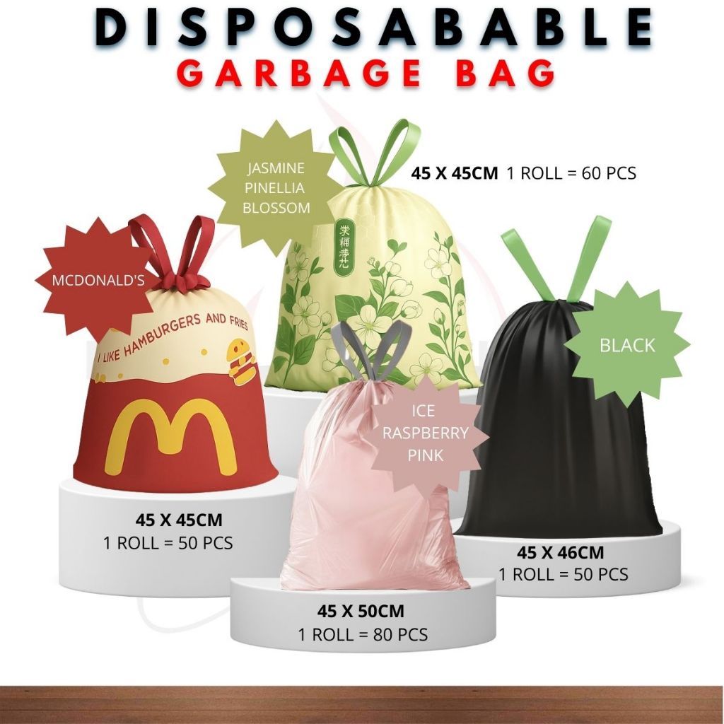 Heavy Duty Drawstring Disposable Garbage Bag with 4 Different Designs 0 ...