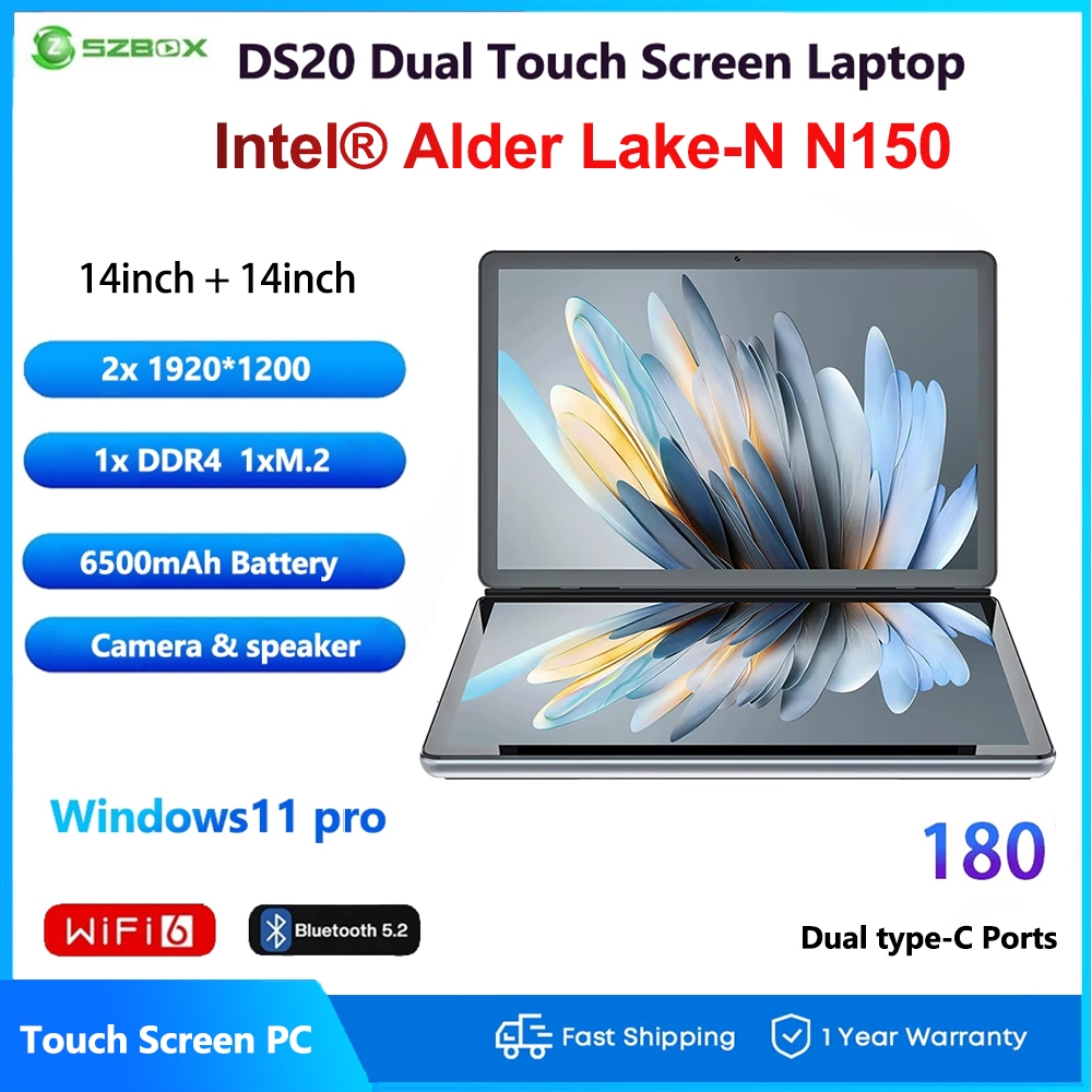 DS20 14 inch Intel N150 Dual Touch Screen Laptop Portable Foldable ...
