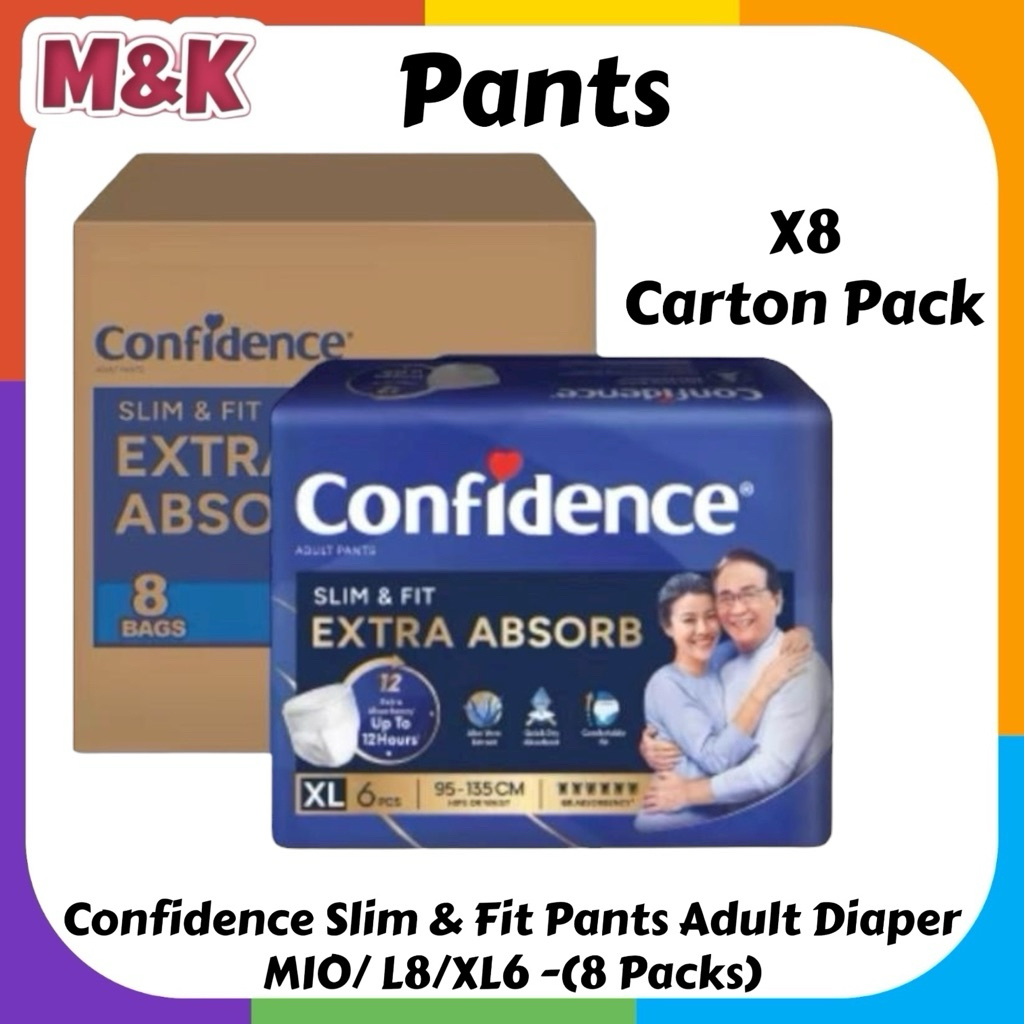 Confidence Slim & Fit Pants Adult Diaper M10/ L8/ XL6 -(8 Packs ...