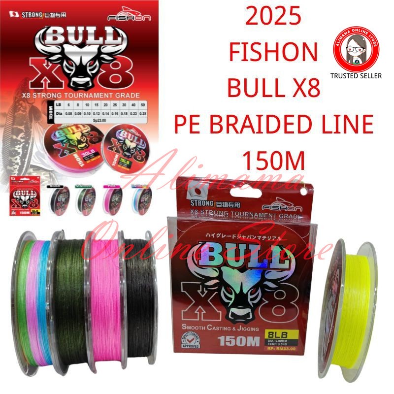 FISHON 150M BULL X8 STRONG TOURNAMENT GRADE BRAIDED SUPER PE FISHING ...