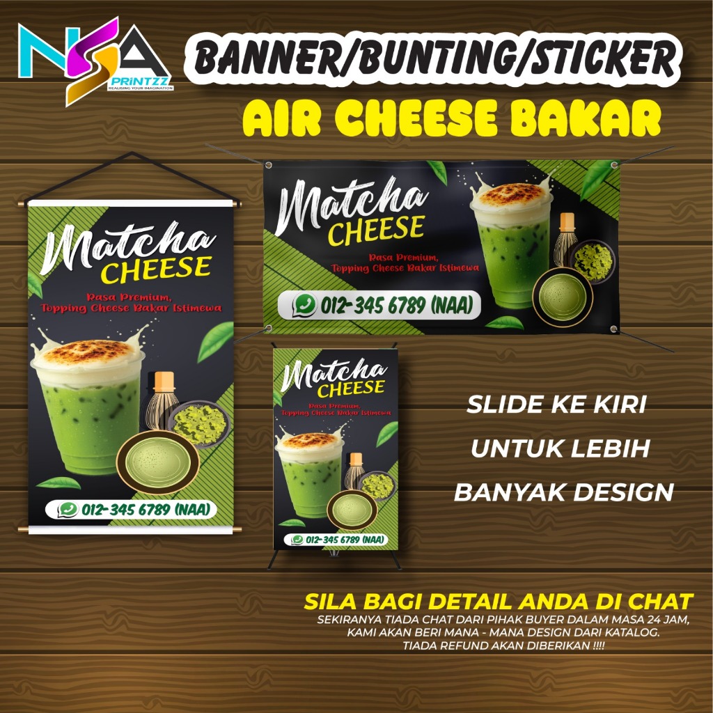 Banner Made Air Cheese Bakar Matcha Cheese Design Sedia Ada Custom Nama ...