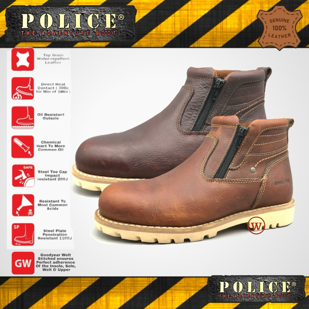 New Arrivals Police Men’s Heavy Duty Premium Cow Leather Duo-Zip Steel ...
