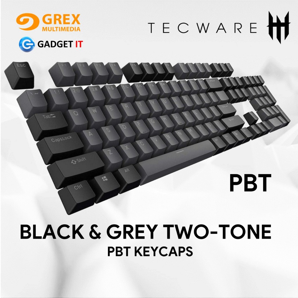 TECWARE DOUBLE-SHOT PBT TWO-TONE BLACK GREY KEYCAP SET FOR MECHANICAL ...