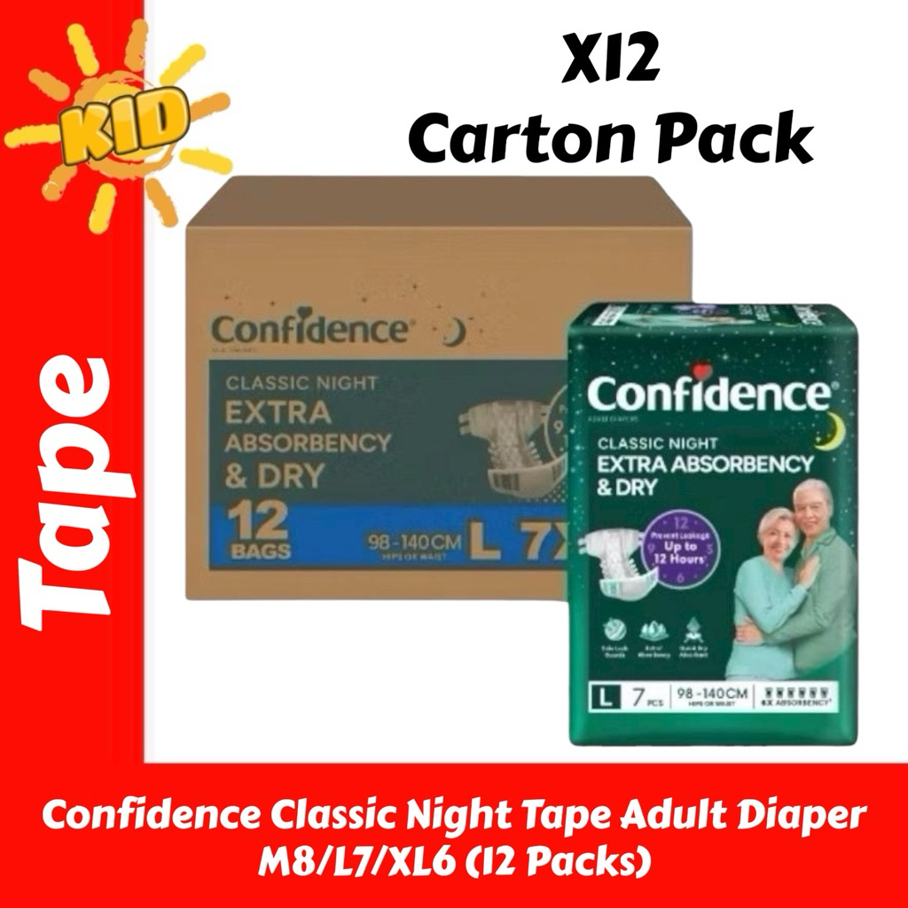 Confidence Classic Night Tape Adult Diaper M8/L7/XL6 (12 Packs ...