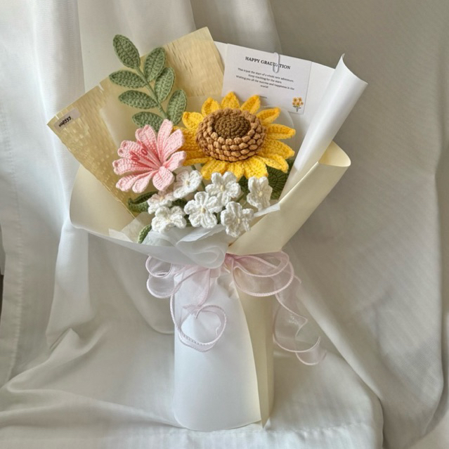 Graduation Bouquet Handmade crochet sunflower Hand-knitted Artificial ...