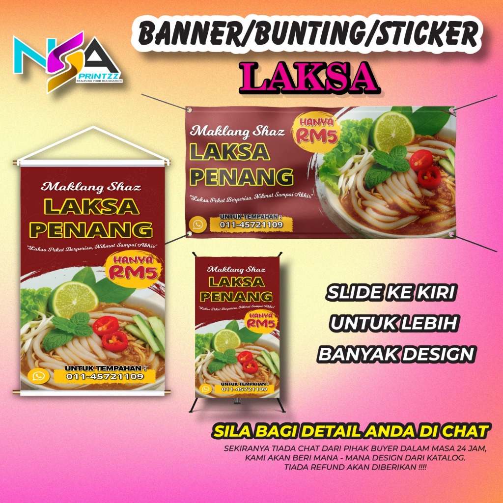 Banner Made Laksa Penang Design Sedia Ada Custom Nama & Nombor Telefon ...