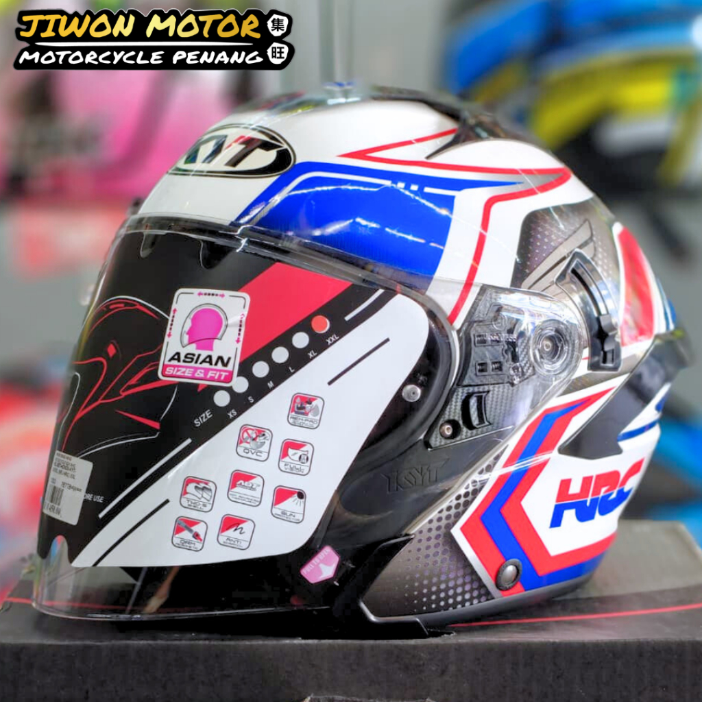 KYT NFJ HONDA HRC WHITE NFJ DOUBLE VISOR HELMET SPECIAL SIZE M/2&3XL ...