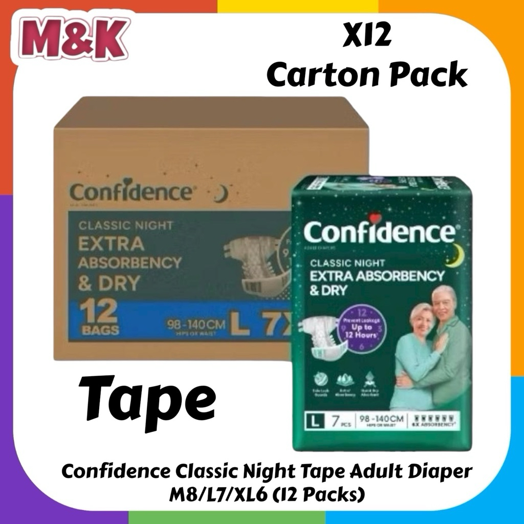 Confidence Classic Night Tape Adult Diaper M8/L7/XL6 (12 Packs ...