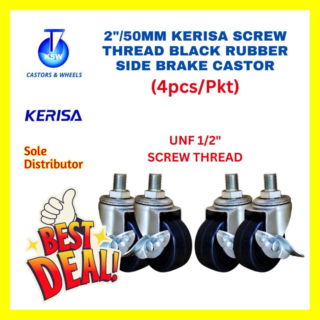 Fast Moving 2" KERISA UNF 1/2" Screw Thread Side Brake Castor Wheel ...