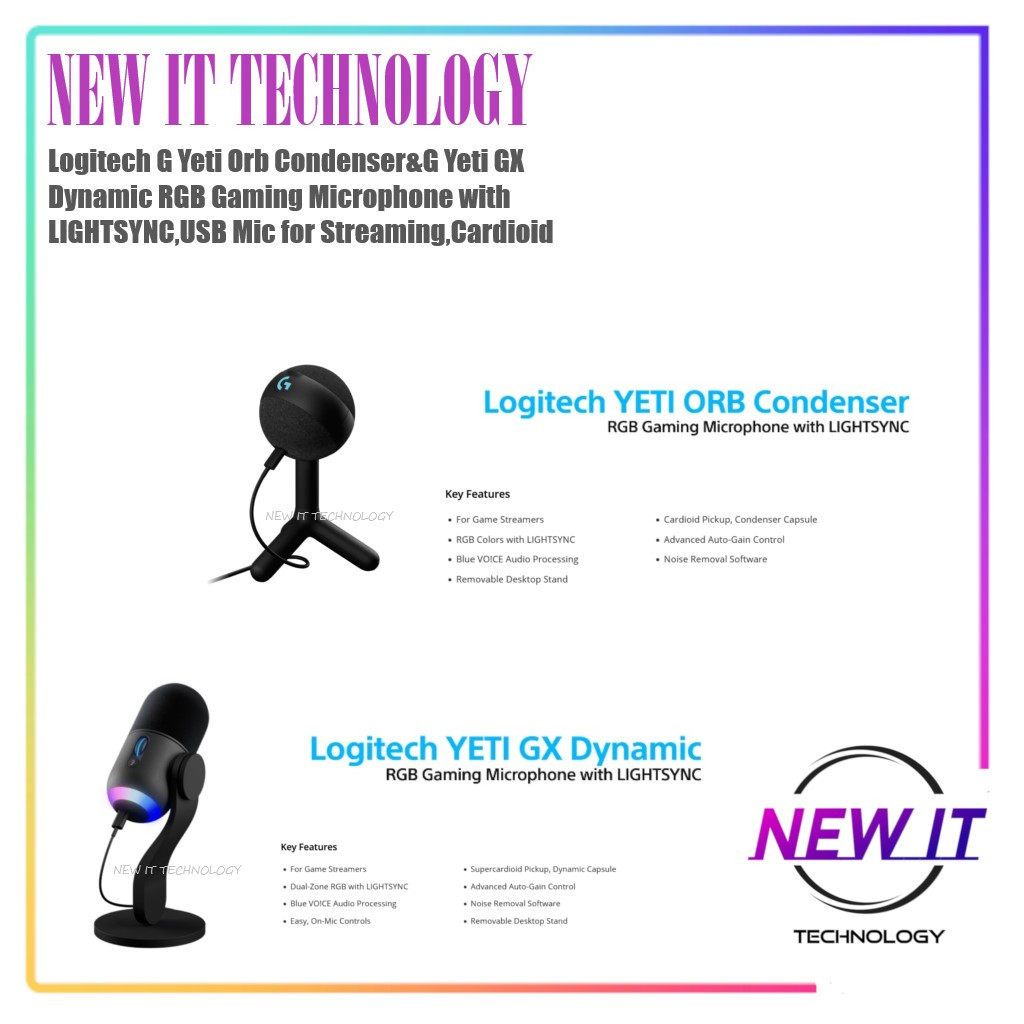 Logitech G Yeti Orb Condenser&G Yeti GX Dynamic RGB Gaming Microphone ...
