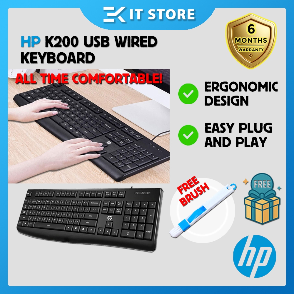 HP K200 104 Keys Full Size Ergonomic USB Wired Keyboard Suitable for ...