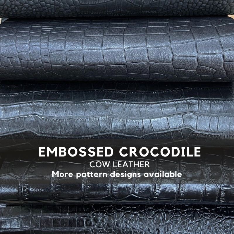 BLACK Embossed Crocodile Alligator on Cow Leather | Shopee Philippines