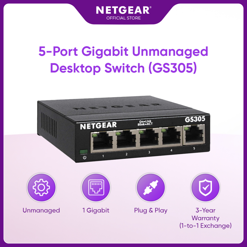 NETGEAR 5-Port Gigabit Ethernet Unmanaged Switch (GS305) | Shopee ...