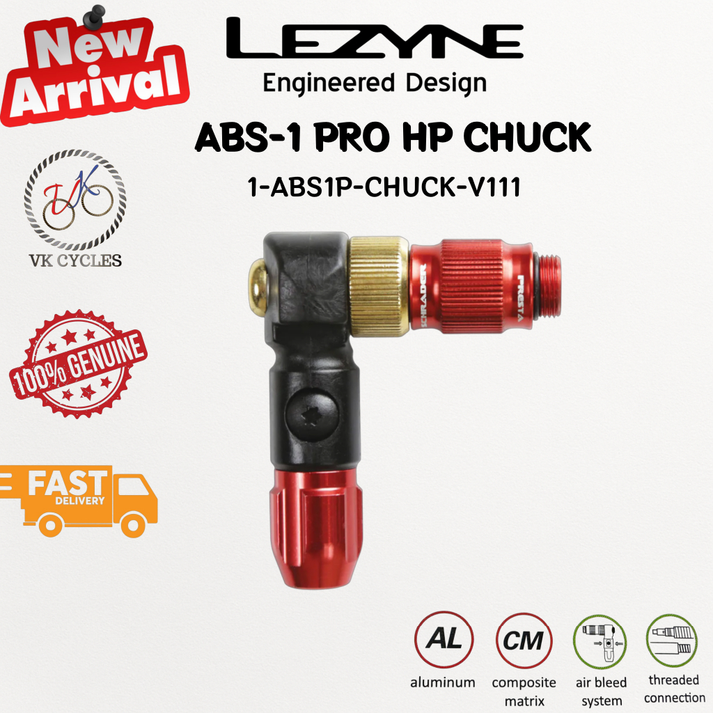 Lezyne ABS-1 Pro HP Chuck Ruby Red Presta/Schrader Compatible High ...