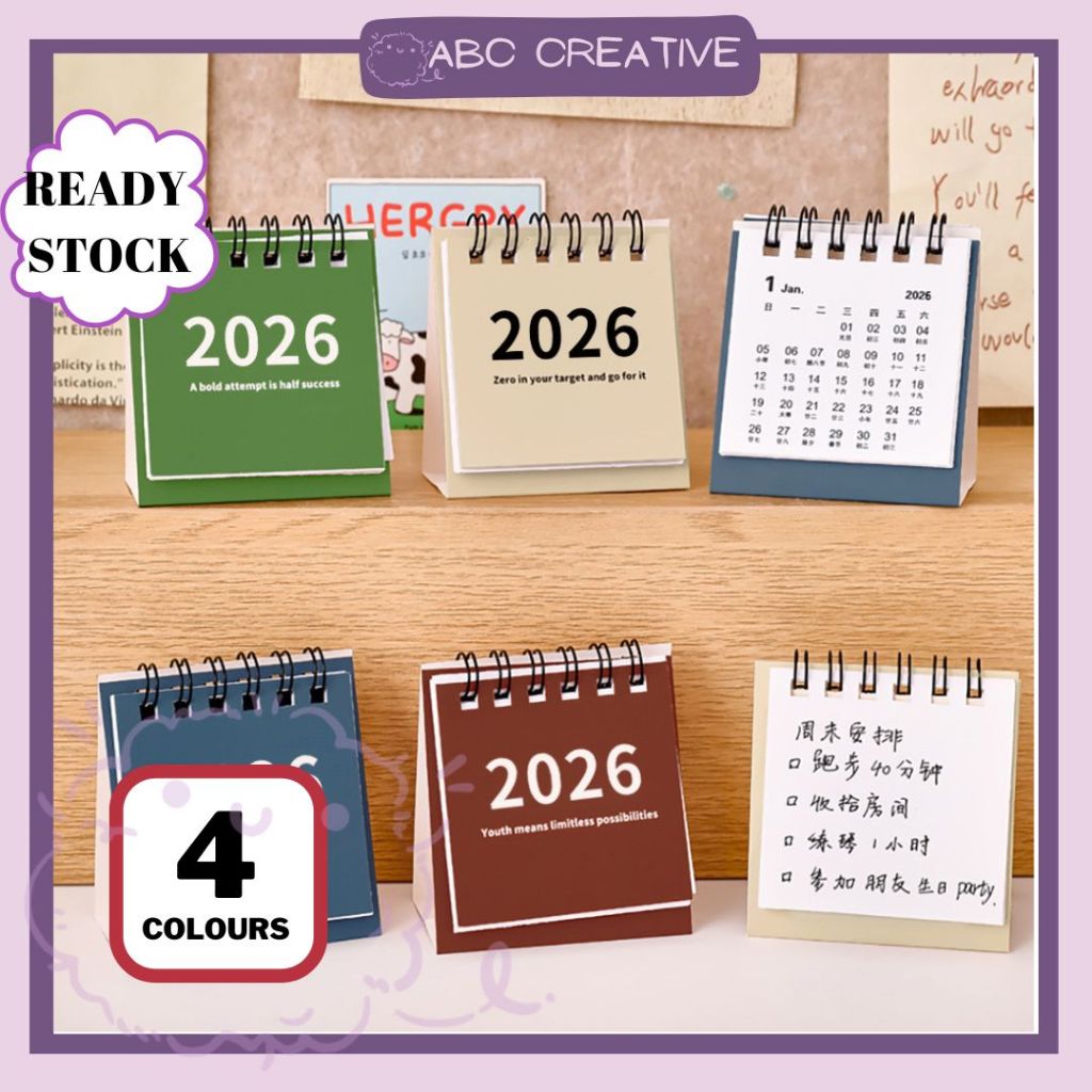(4 Colours) Pocket Mini Table Calendar 2026 Kalendar Meja Office - Add ...
