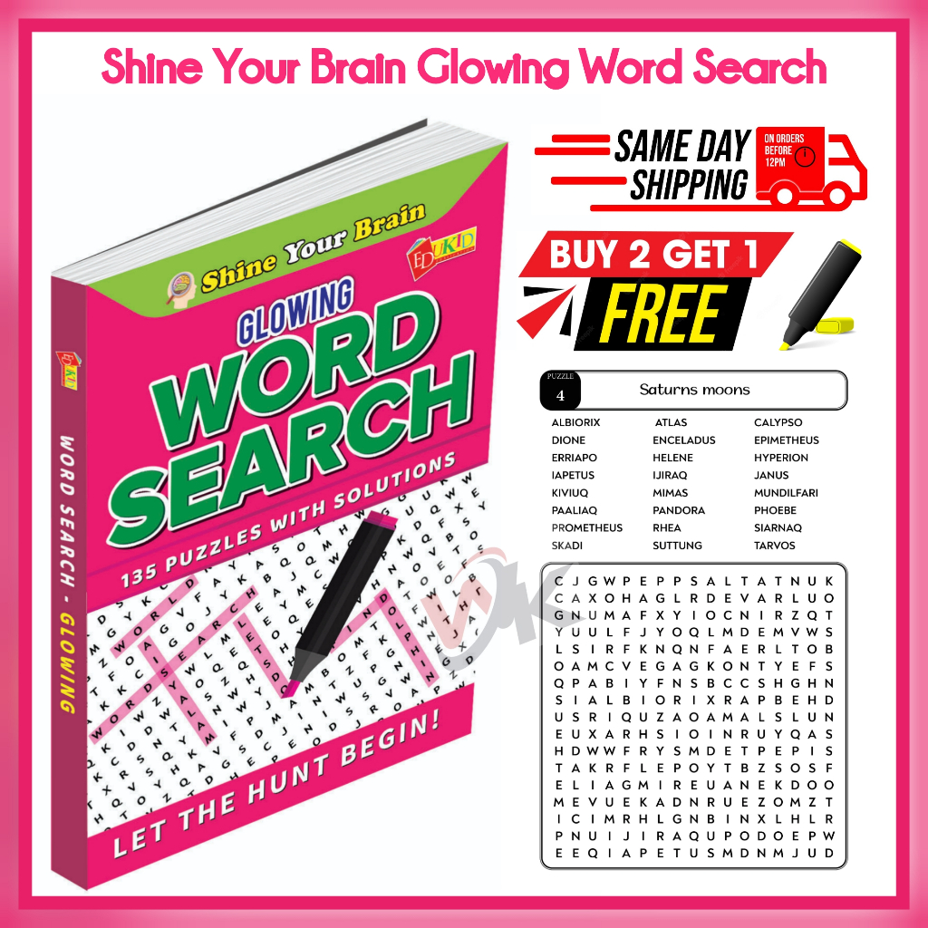 Shine Your Brain Glowing Word Search Buku Puzzle Word Game Crossword ...