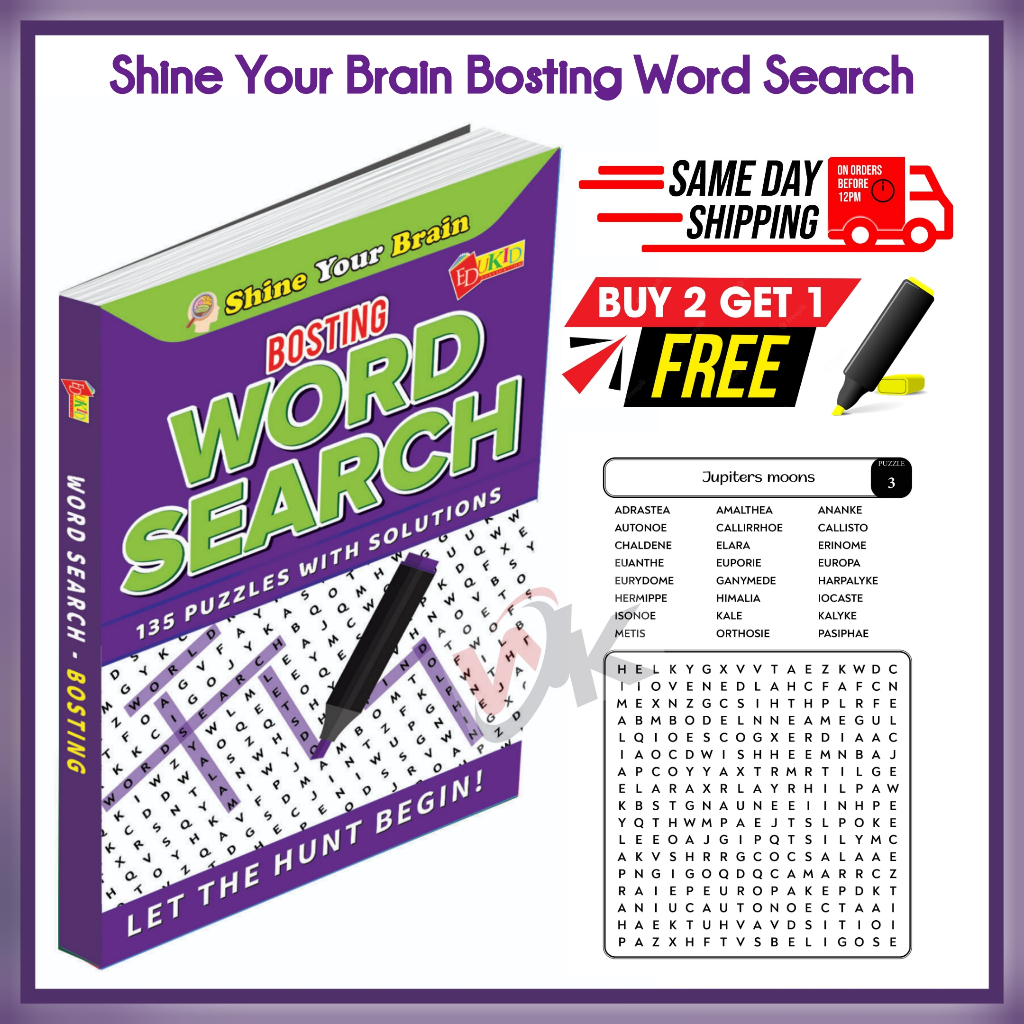 Shine Your Brain Bosting Word Search Buku Puzzle Kids Activity | Shopee ...