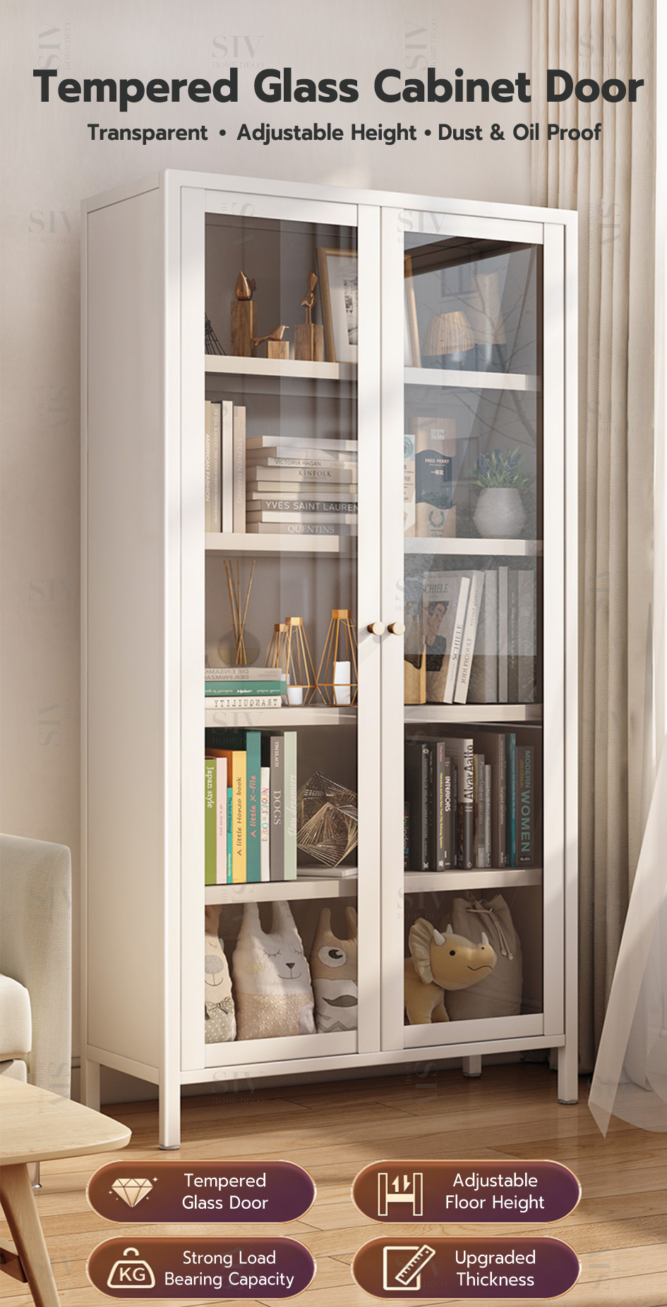 SIV Book Shelf Cabinet With Glass Door Bookcase Metal Display Cabinet ...