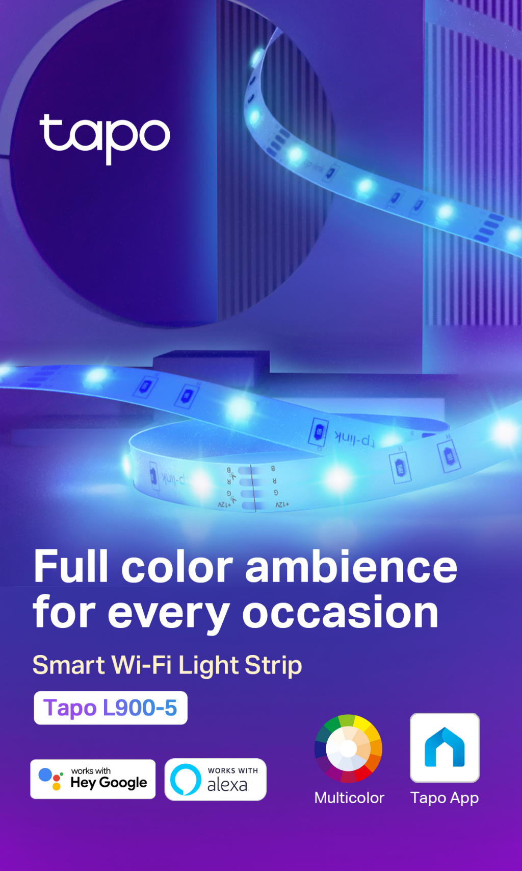TP-Link Tapo L900-5 LED Smart WiFi Light Strip RGB Color Running Lights ...