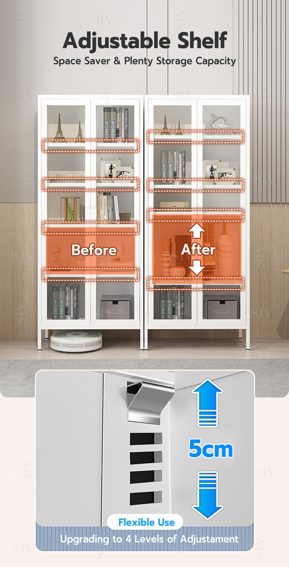SIV Book Shelf Cabinet With Glass Door Bookcase Metal Display Cabinet ...