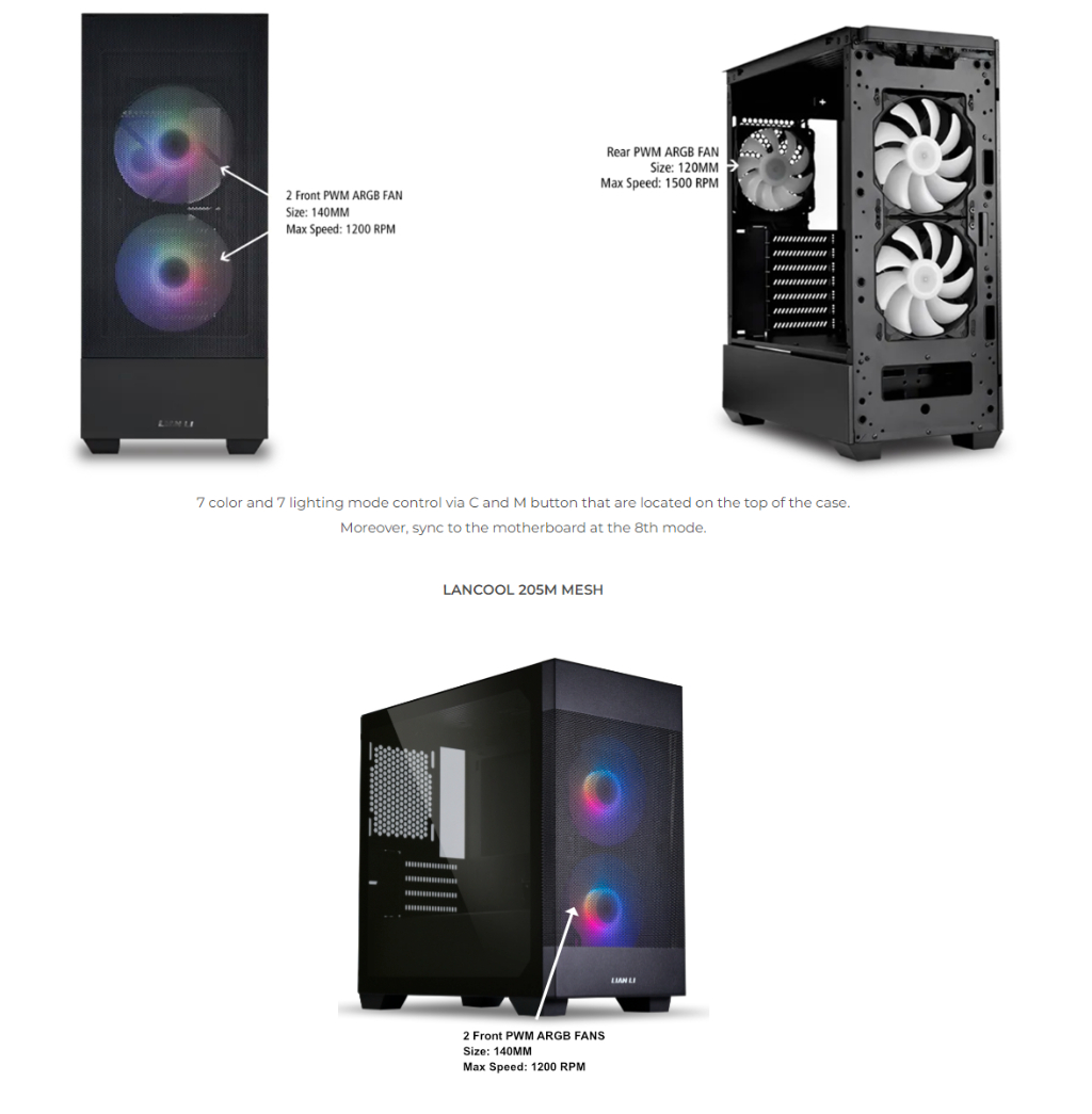 LIAN LI LANCOOL 205M MESH TEMPERED GLASS GAMING MATX CASE (BLACK ...