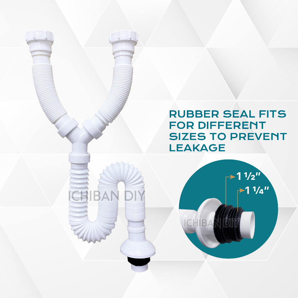 Dual Flexible Waste Trap Hose 1 1/2" Double Kitchen Sink Sewer Outlet ...