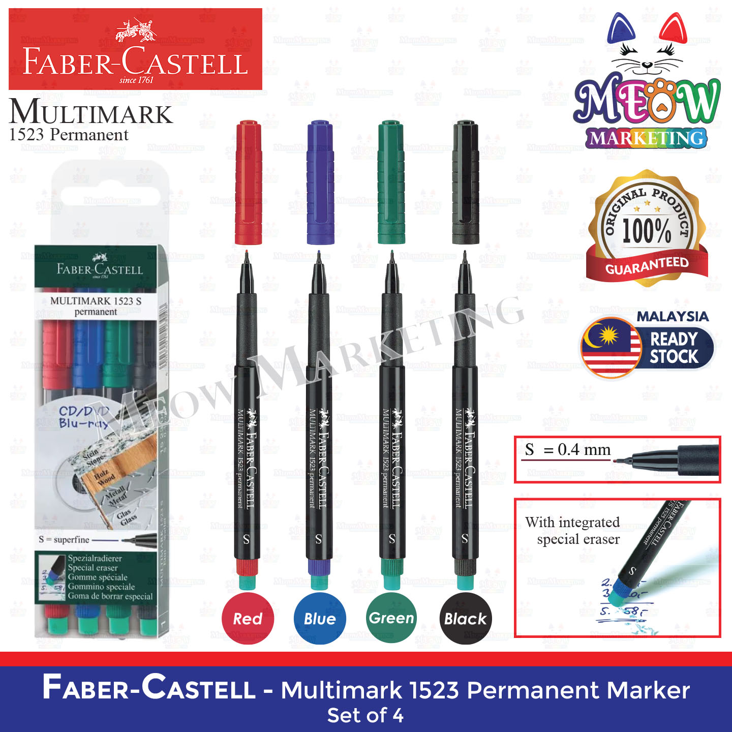 Faber Castell Multimark 1523 / Multi Surface OHP Erasable Permanent ...