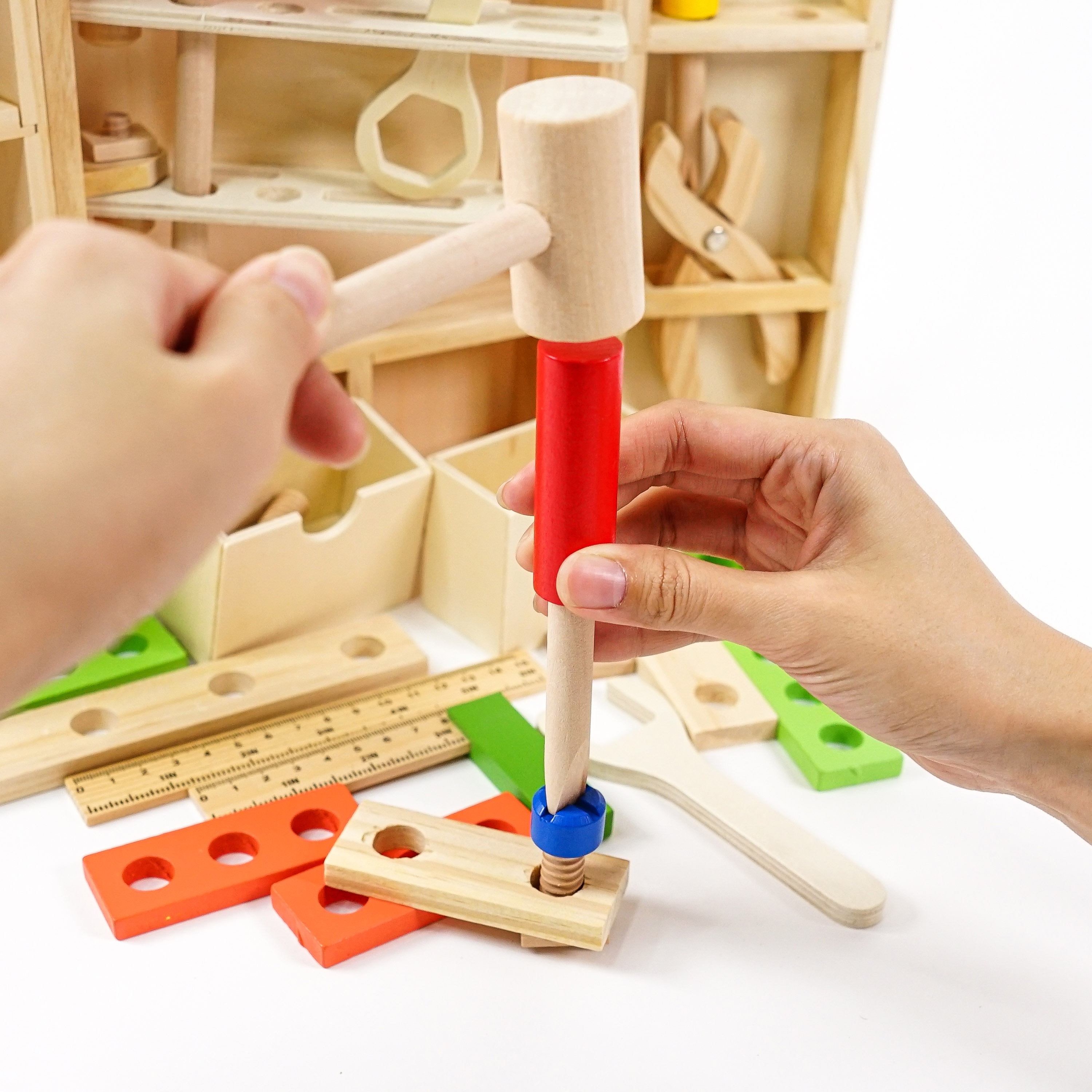 Kids Wooden ToolBox Toys Set Construction For Children Pretend Play ...