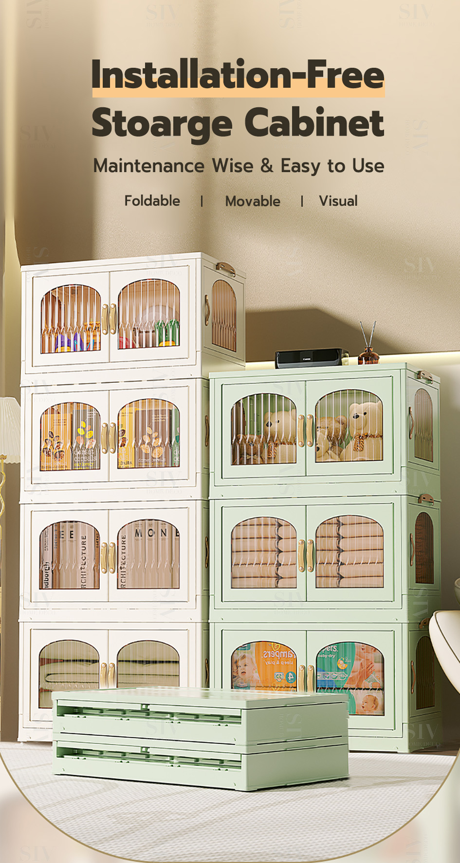 SIV Foldable Storage Box Organizer Folding Plastic Clothes Cabinet ...