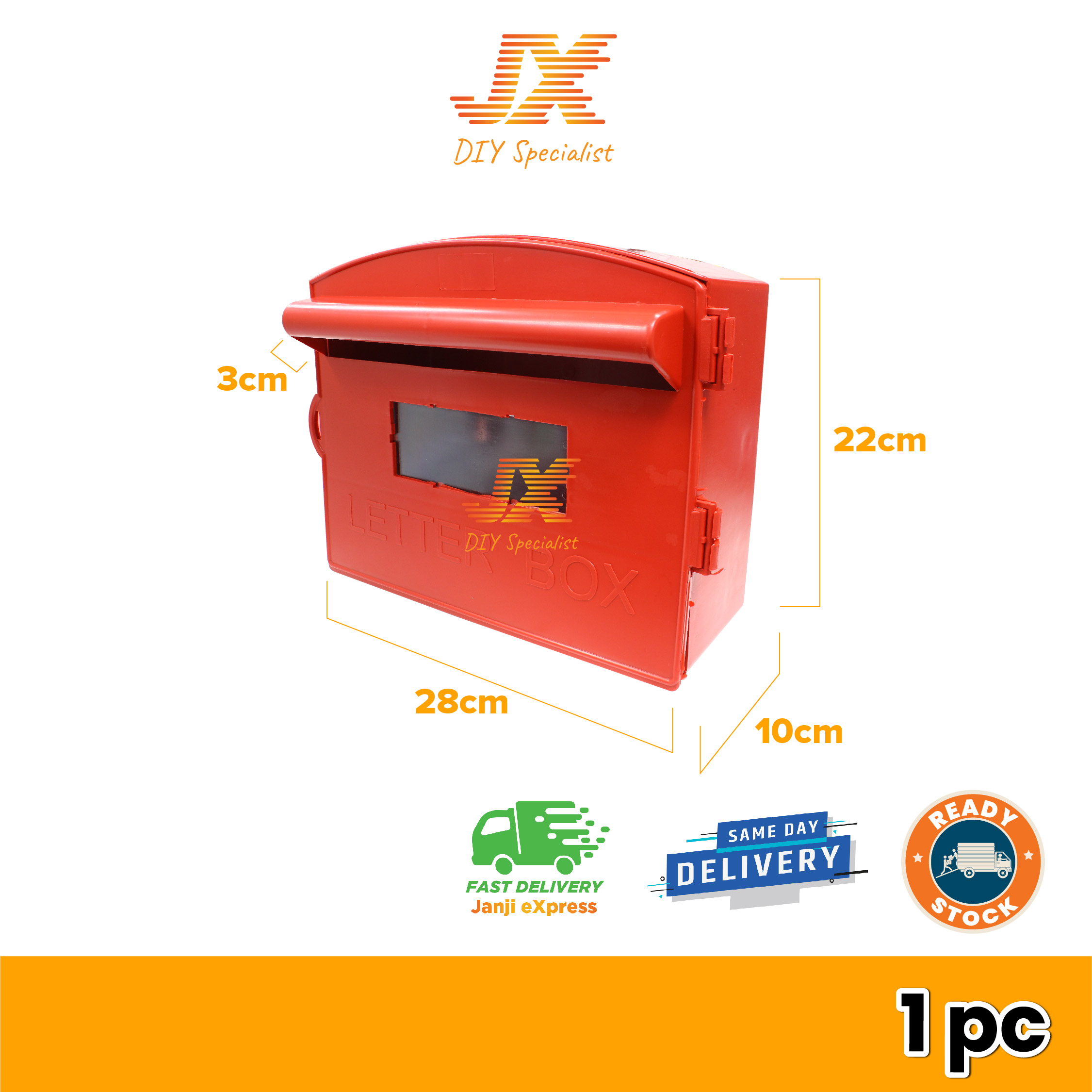 Red PVC Post Letter Box Red Plastic Mail Box Peti Surat Plastik Merah ...
