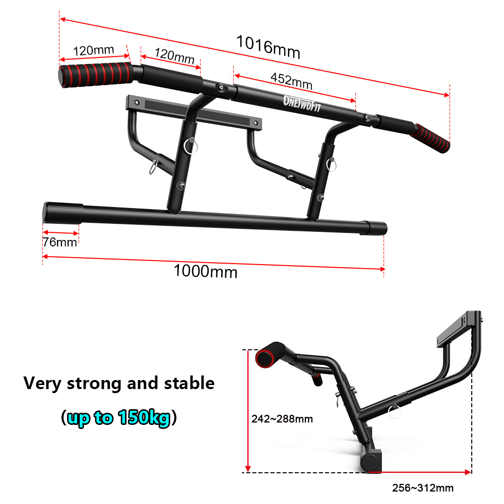 OneTwoFit Doorway Pull Up Bar with Elevated Bar & Adjustable Width Chin ...