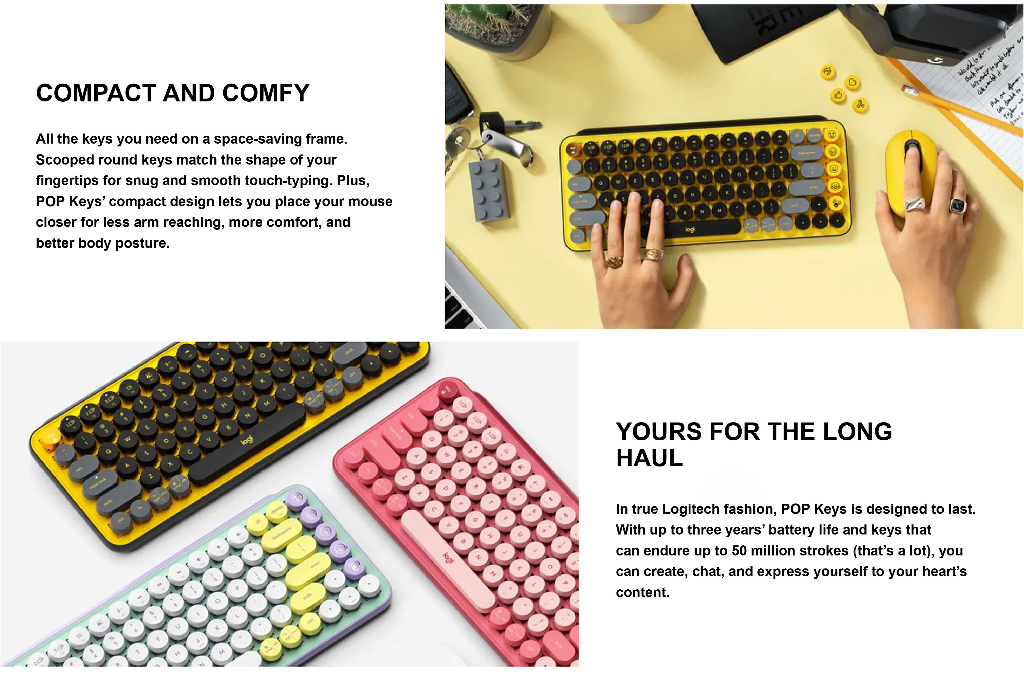 LOGITECH POP KEYS Wireless Mechanical Keyboard with 4 Customizable ...