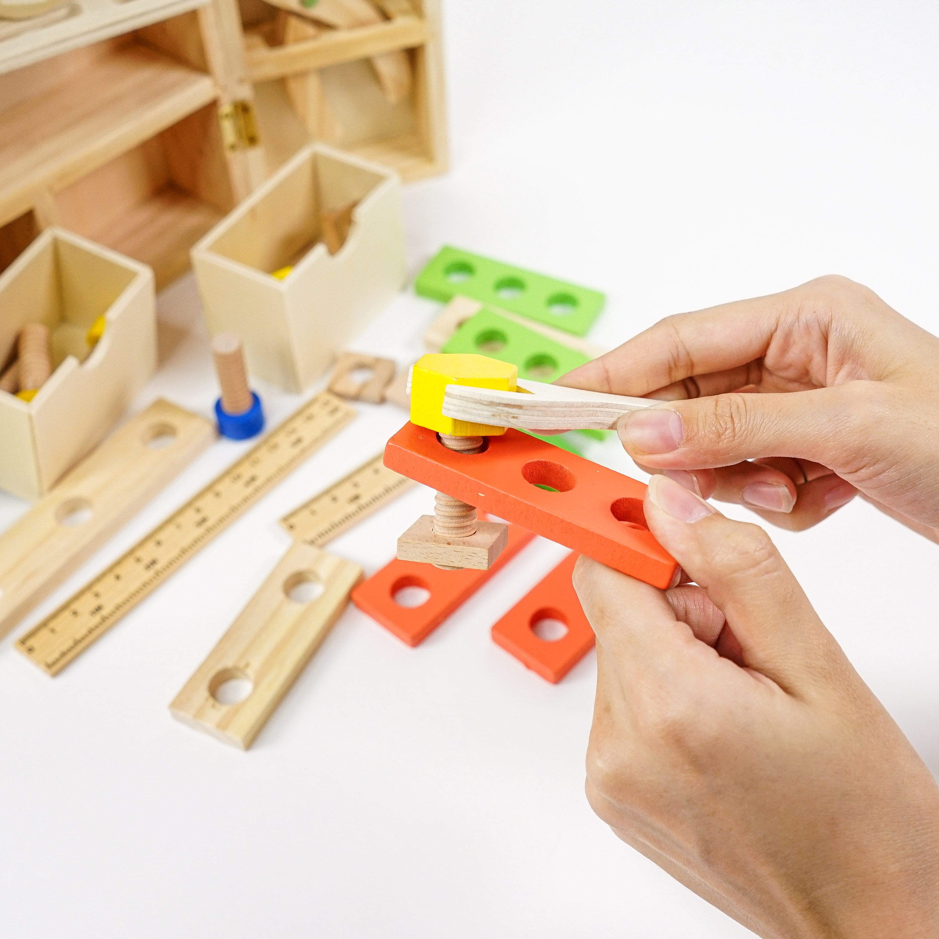 Kids Wooden ToolBox Toys Set Construction For Children Pretend Play ...