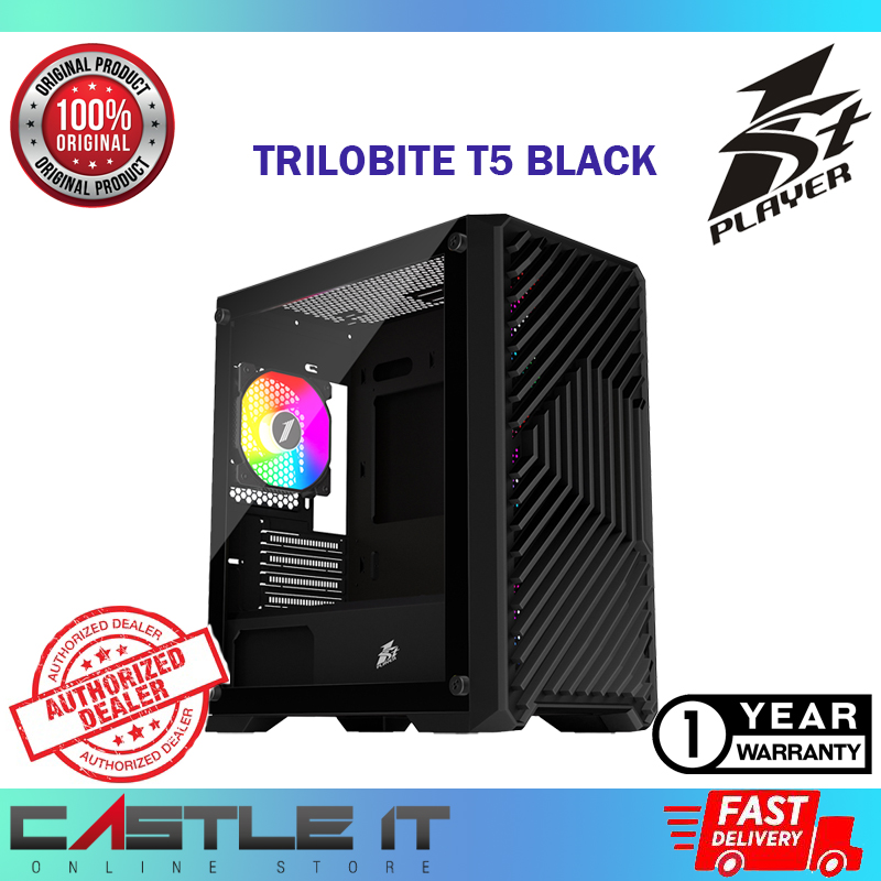 1st Player TRILOBITE T5 BLACK WHITE Micro ATX Tempered Glass Gaming ...