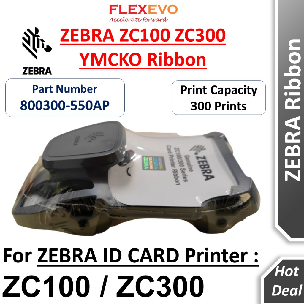 Zebra ZC100 ZC300 Series Color Ribbon 300 prints YMCKO 800300-550AP 800300-252AP for ID Card ...