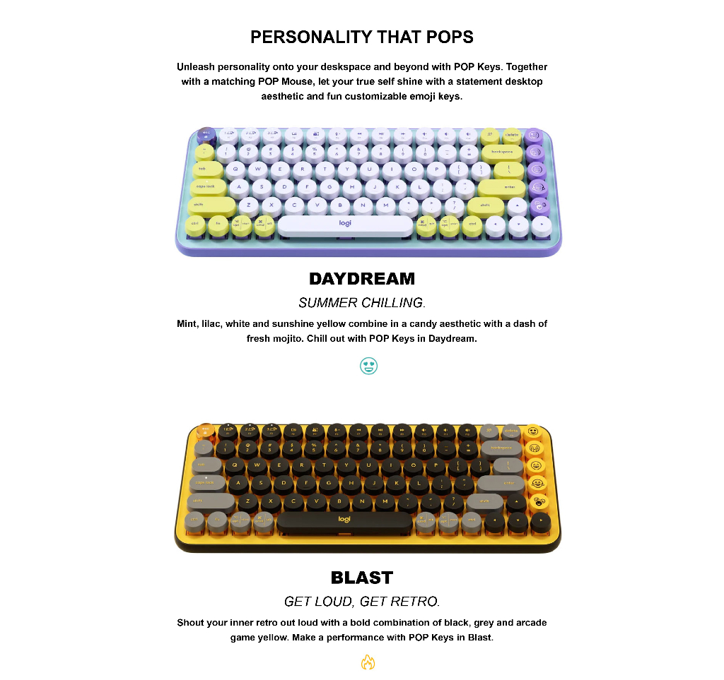 LOGITECH POP KEYS Wireless Mechanical Keyboard with 4 Customizable ...