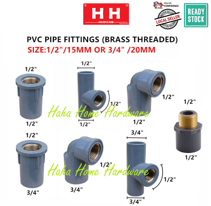 PVC PT P/T Socket,Tee, Elbow PVC Pipe Fitting With Brass Thread Connector 15mm 20mm 1/2" 3/4 ...
