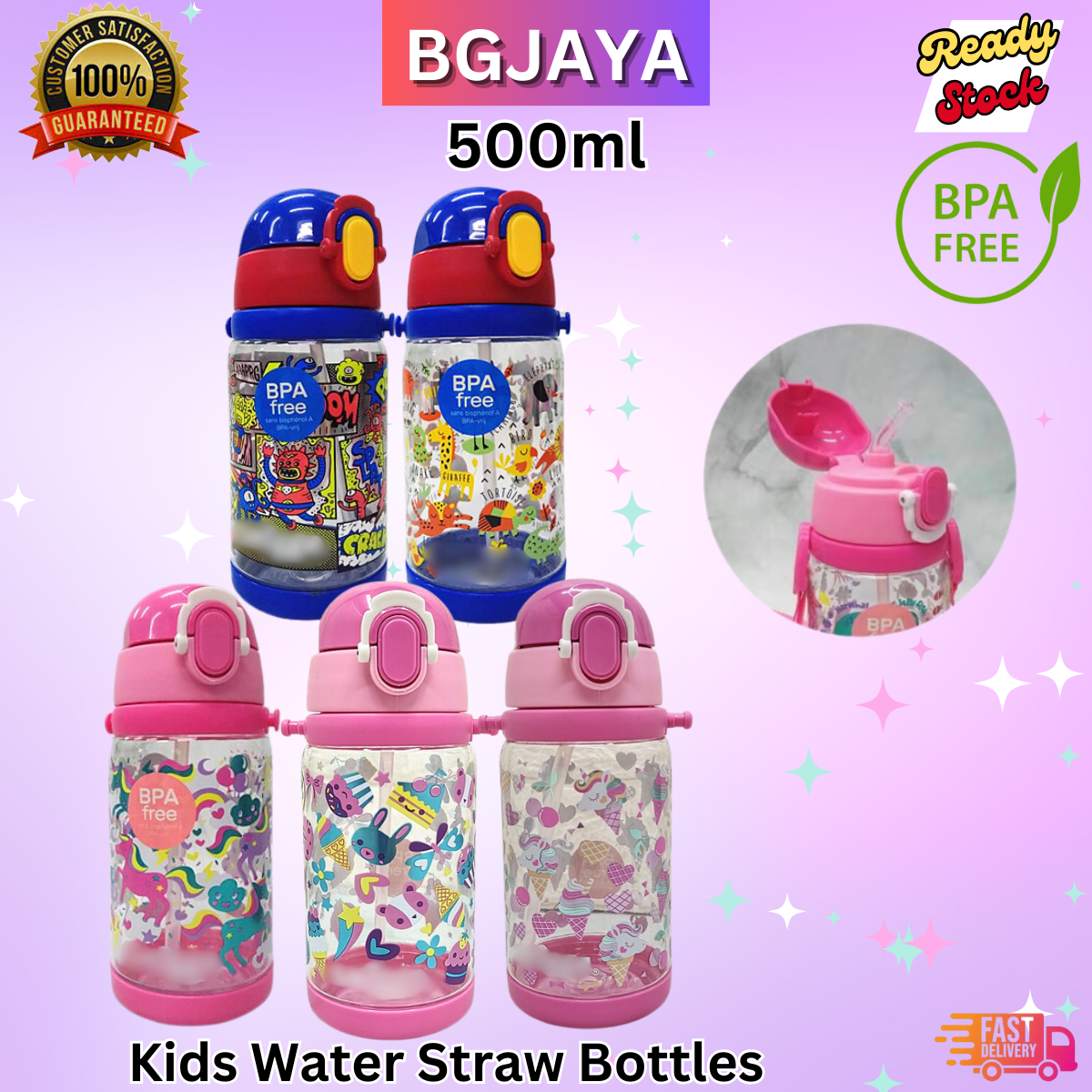 500ML Kids Water Bottle BPA Free with Straw Botol Air Kanak (BGJAYA ...