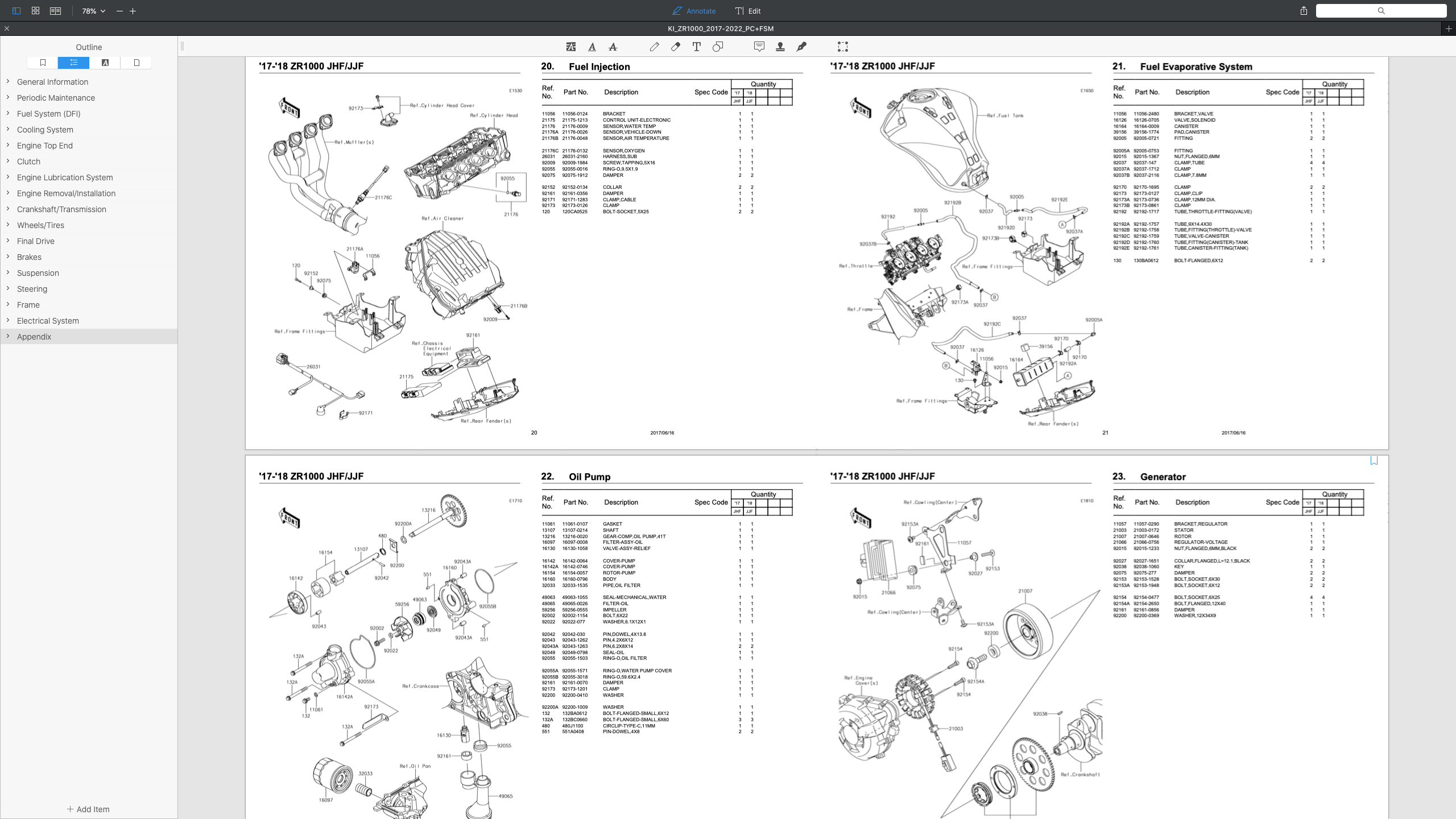 KAWASAKI Z1000 (2017-2022) SERVICE WORKSHOP MANUAL + PARTS CATALOGUE ...