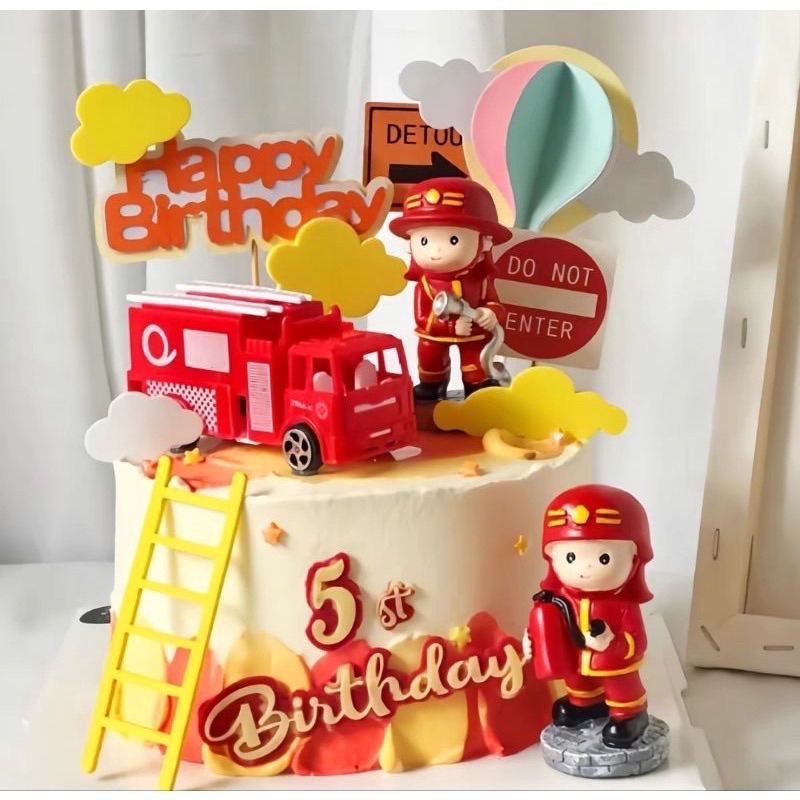 in JB - FIRE TRUCK/FIRE ENGINE Theme Cake Toppers BOMBA Cake Decoration ...