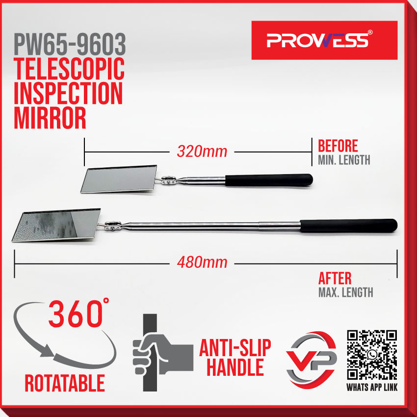 PROWESS PW65-9603 TELESCOPIC INSPECTION MIRROR RECTANGLE ADJUSTABLE ...