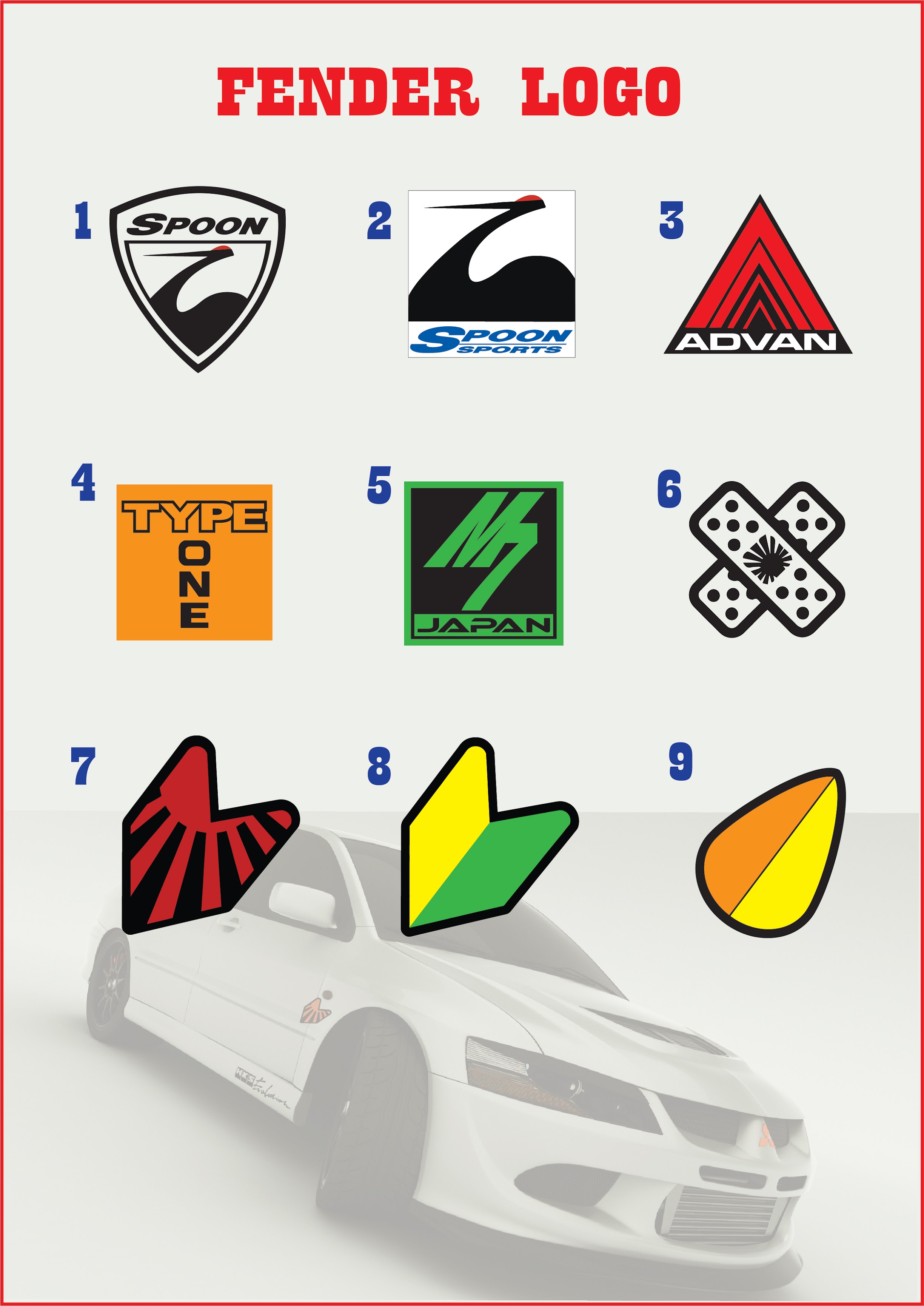 Car Fender Sticker Side Bumper Window Decal Spoon Plaster JDM Japan ...