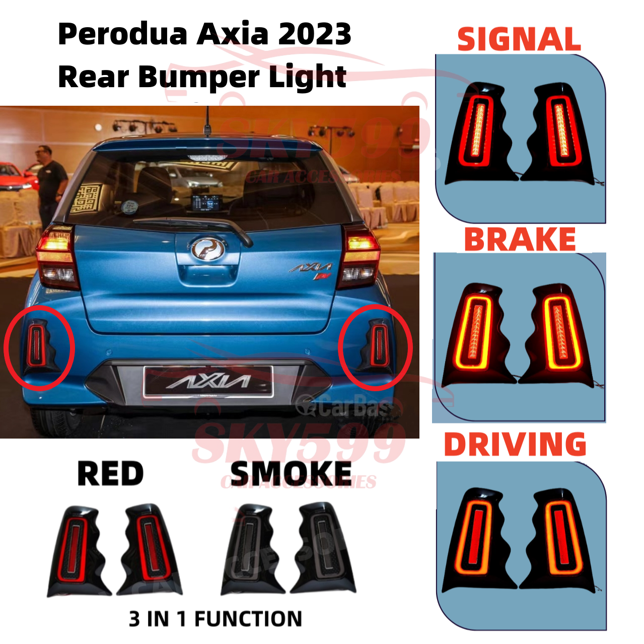 Perodua Axia 2023 2024 2025 Tail Rear Bumper Lights Lamp LED Reflector ...