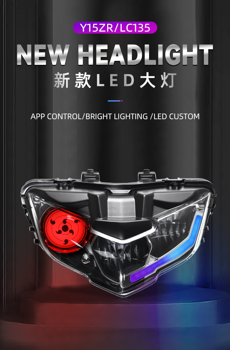 Lampu Depan Y15ZR V2 LC135 V8 New Headlight Front Lamp Sharingan Lamp APP Custom Plug And Play ...