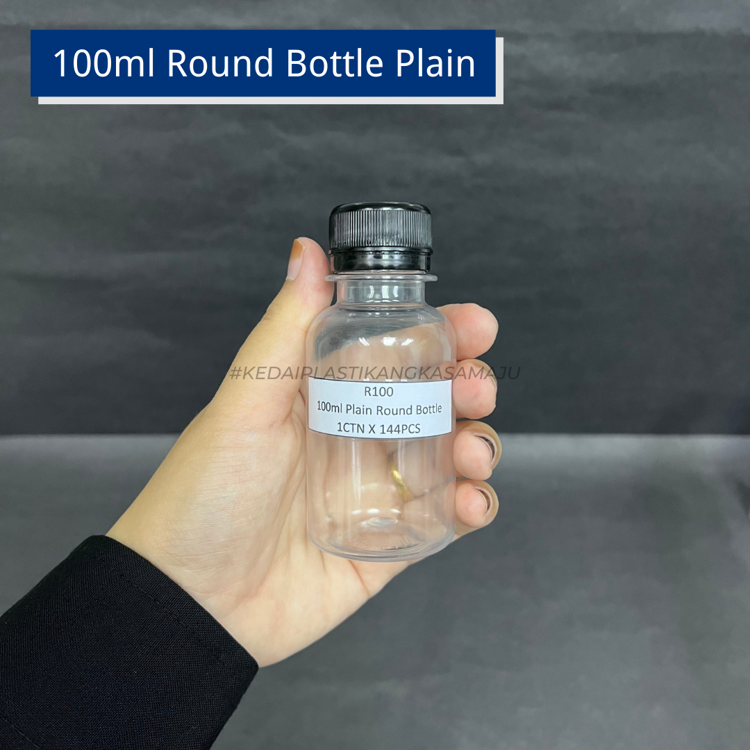 Botol Plastik + Black Cap (100ml, 120ml, 150ml, 220ml, 250ml, 330ml ...