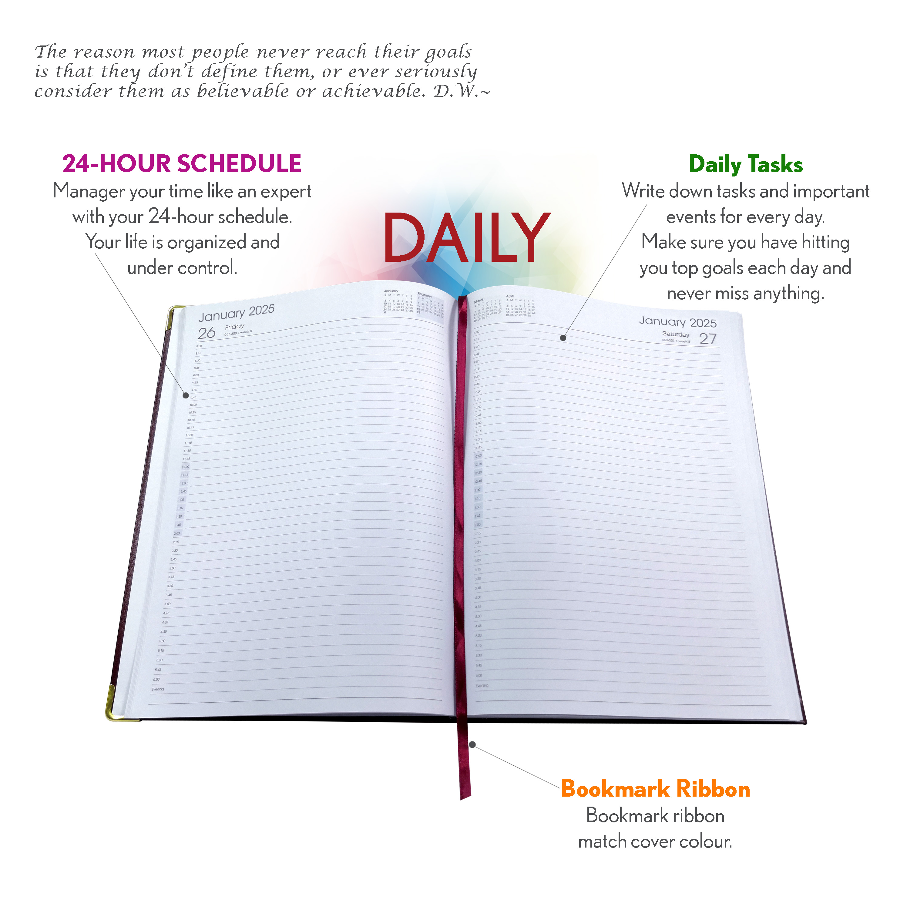 2025 A4 B5 A5 B6 Diary planner One Day a Page Padded Front hard ...