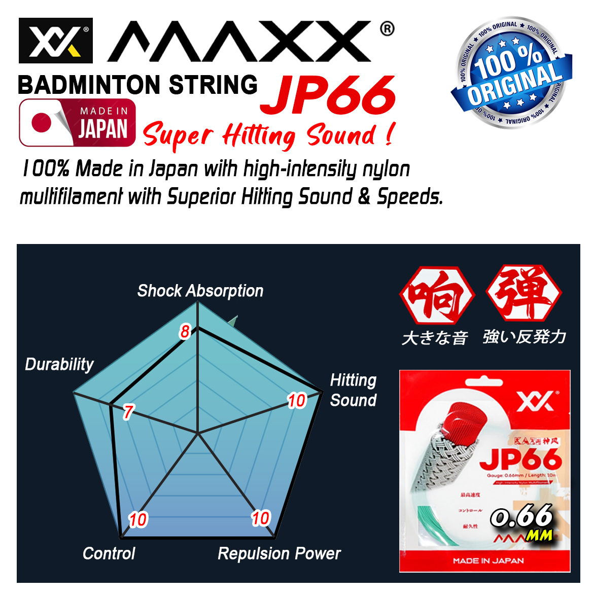 MAXX JP66 0.66mm Badminton String Top Hitting Sound High repulsion ...