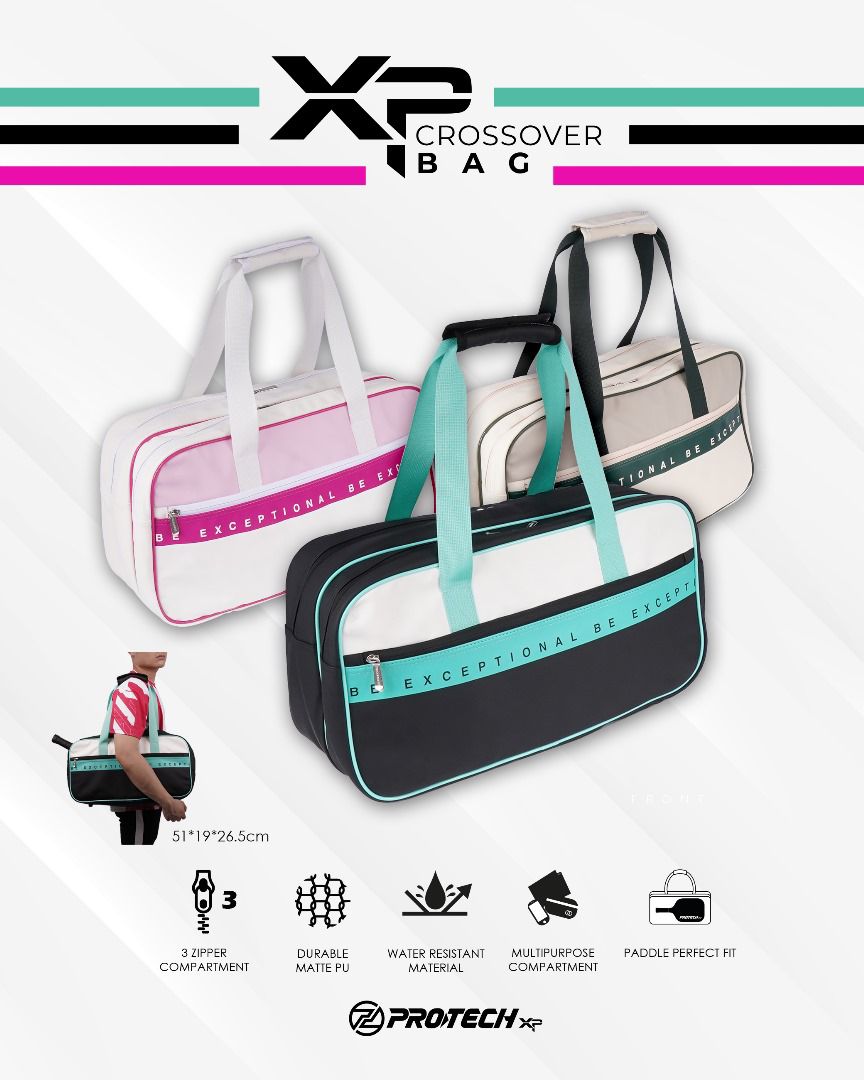 PROTECH 3 Zips Stylish Hand Carry Bag - XP Crossover Bag (Sport/Travel/Gym/Pikle Ball) | Shopee ...